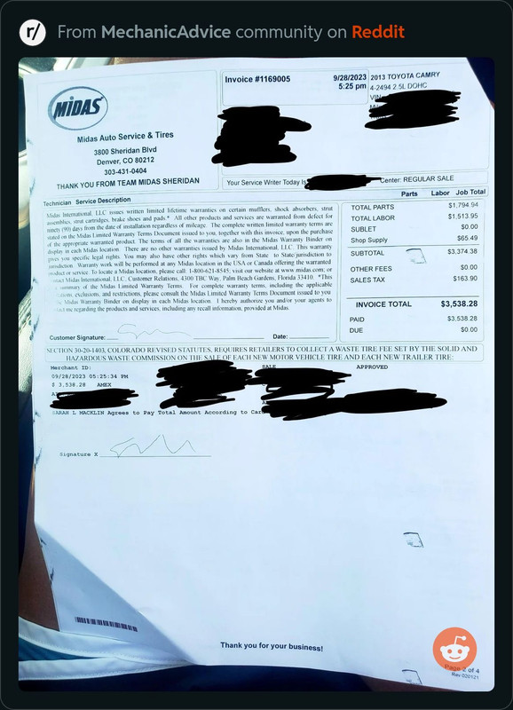 Woman gets $3,500 bill at Midas > General Discussion > AR15.COM