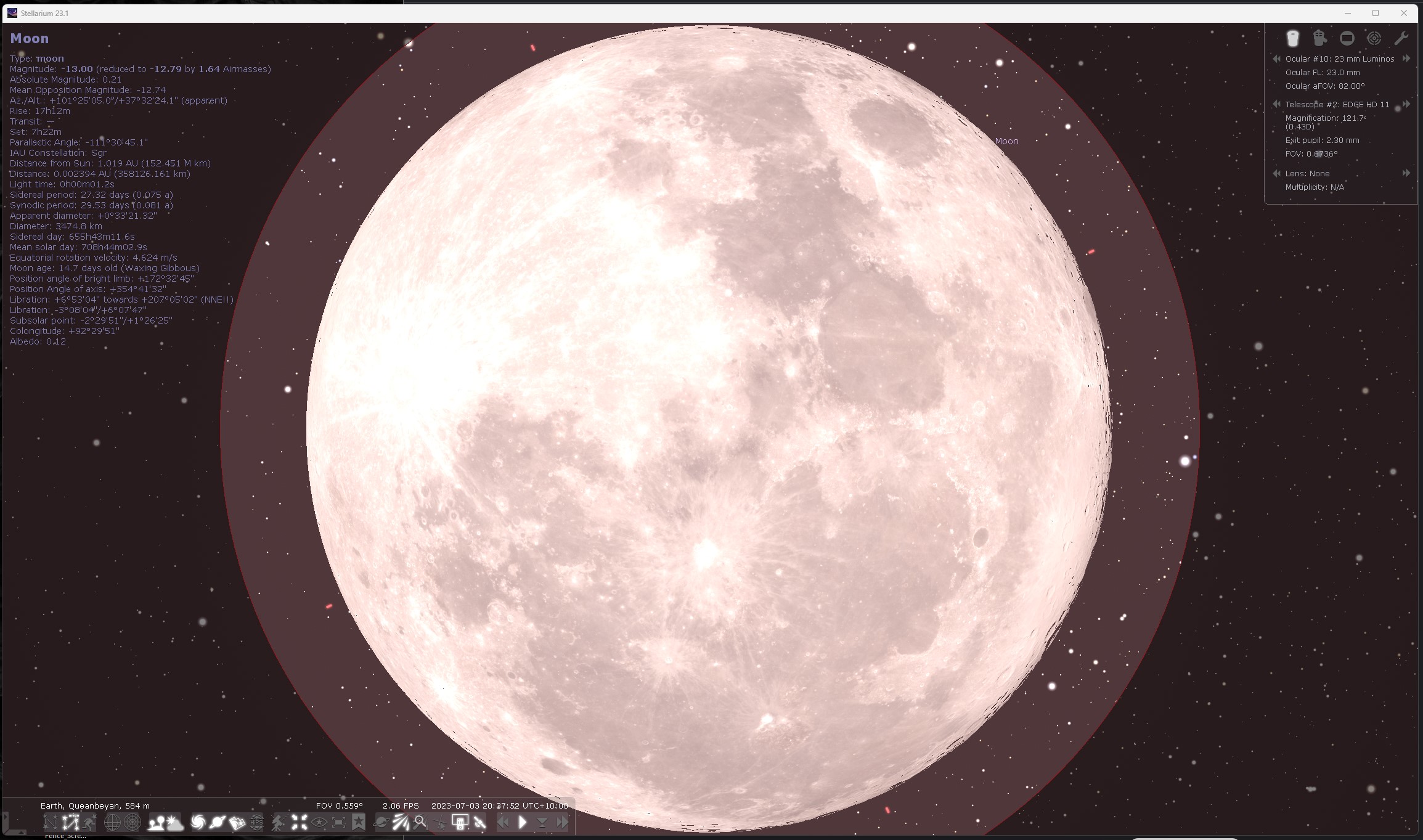 Visual observation of moon with Celestron edge hd 11 with 23 mm Luminos ...