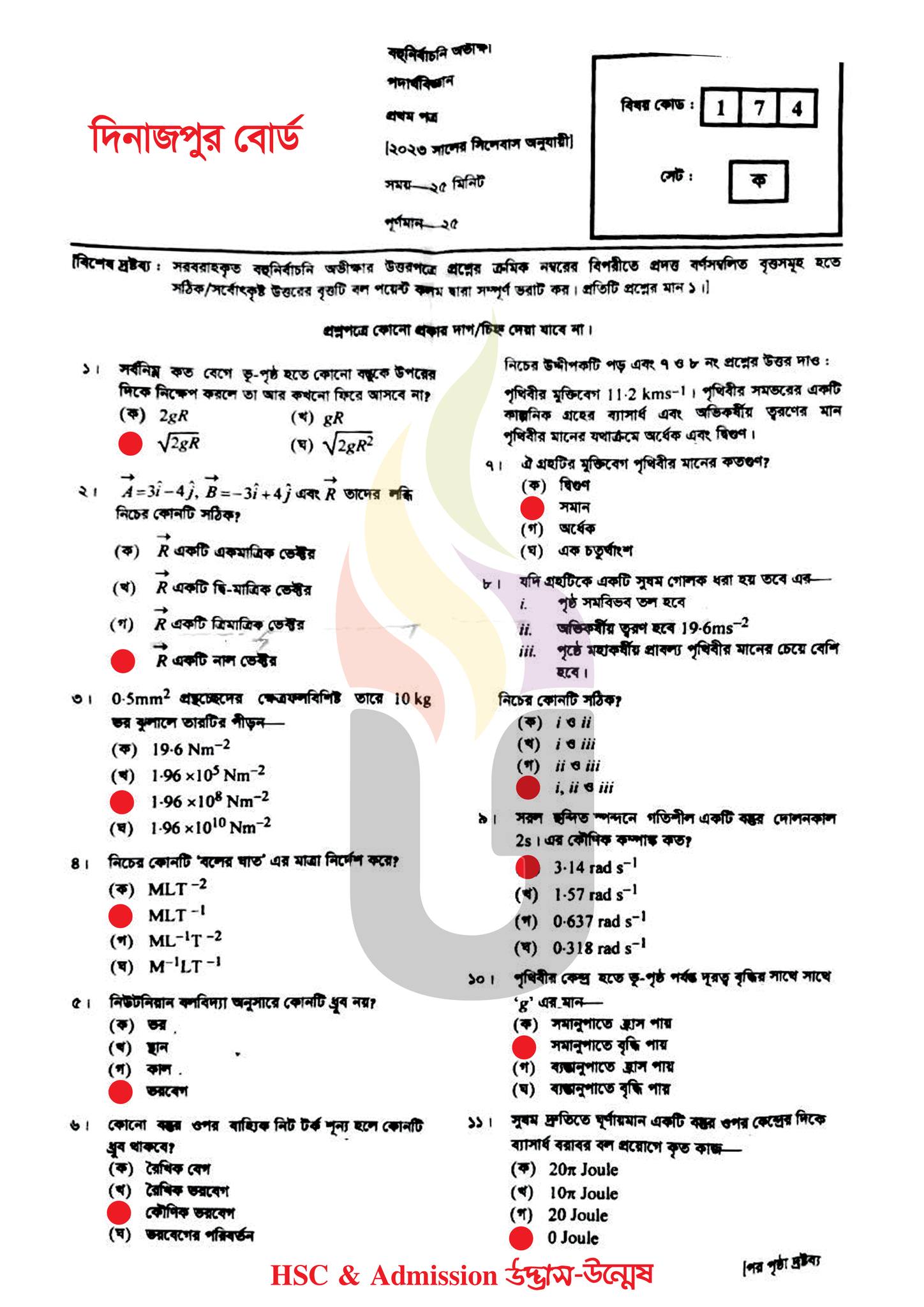 HSC Physics 1st Paper MCQ Questions and Answers 2023 PDF Download All ...