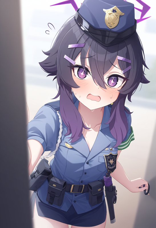depth of field, 1girl, , haruka (blue archive), {{{{police uniform}}}}, blue arc s 2837796480 ...