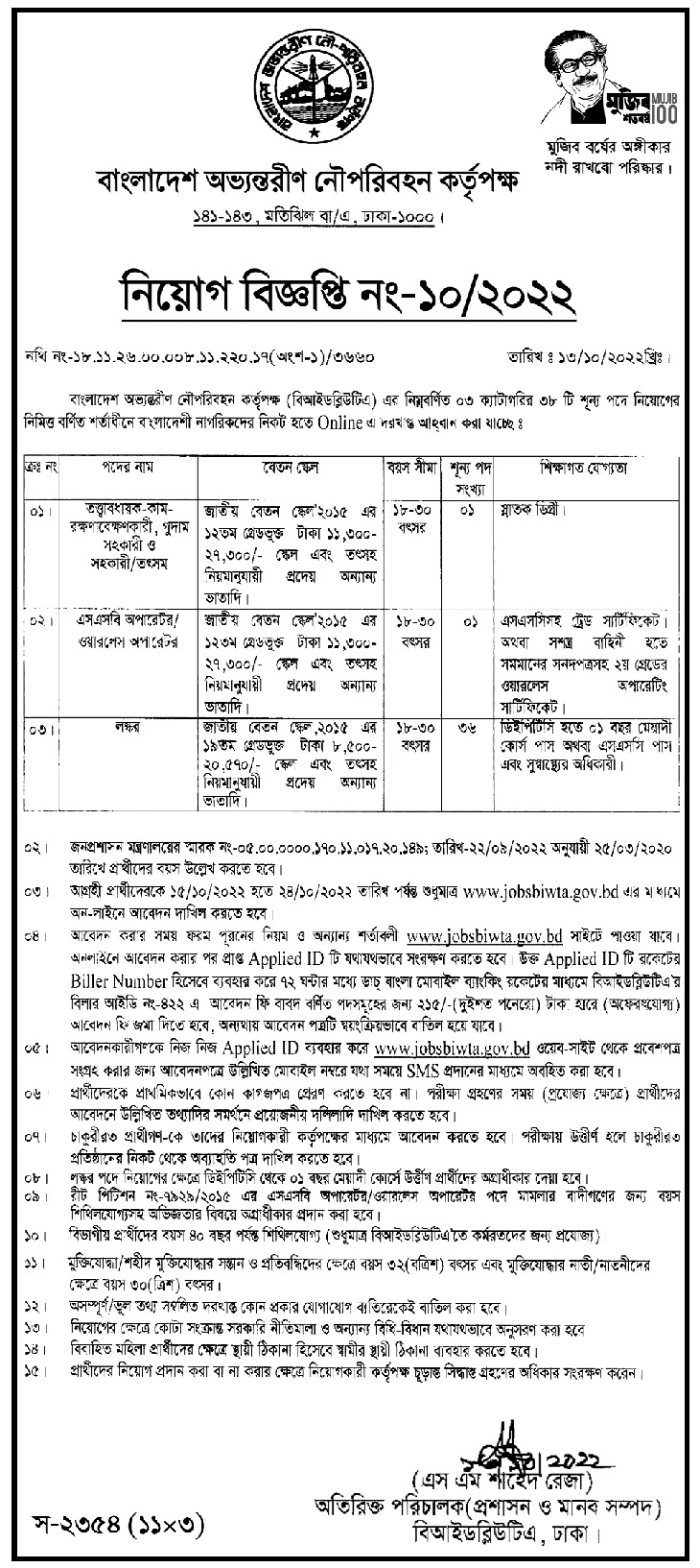BIWTA Job Circular 2022- jobsbiwta.gov.bd Apply (নতুন সার্কুলার)