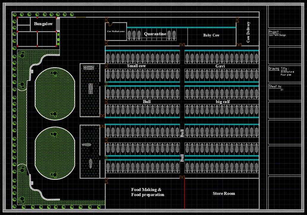 Modern Cow Farm AutoCAD DWG Free 2d Plan | Dairy & Cattle Layout Plan ...