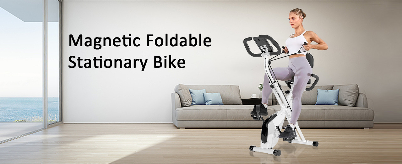 Vélo d'appartement pliant BIGZZIA, Roue d'inertie de 2,5 kg, 8 niveaux ...