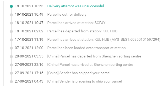 delivery unsuccessful