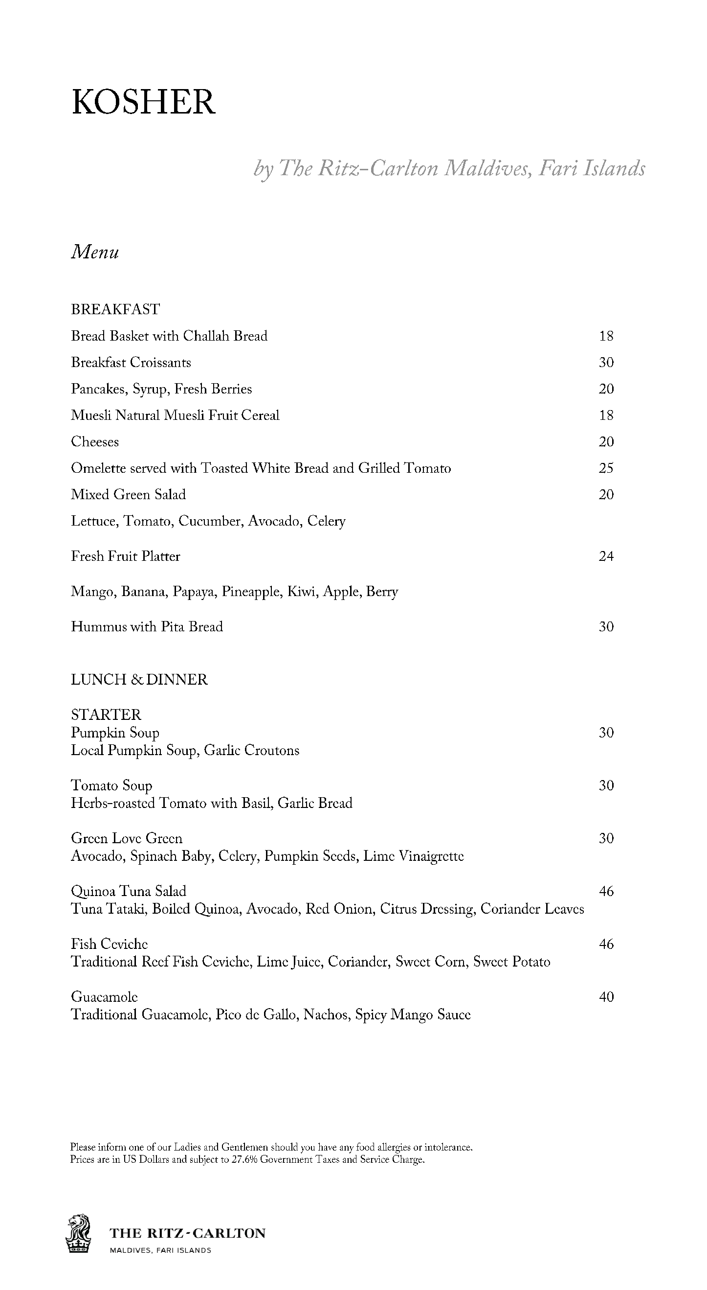The Ritz Carlton Maldives Kosher Menu 2023 1 — Postimages