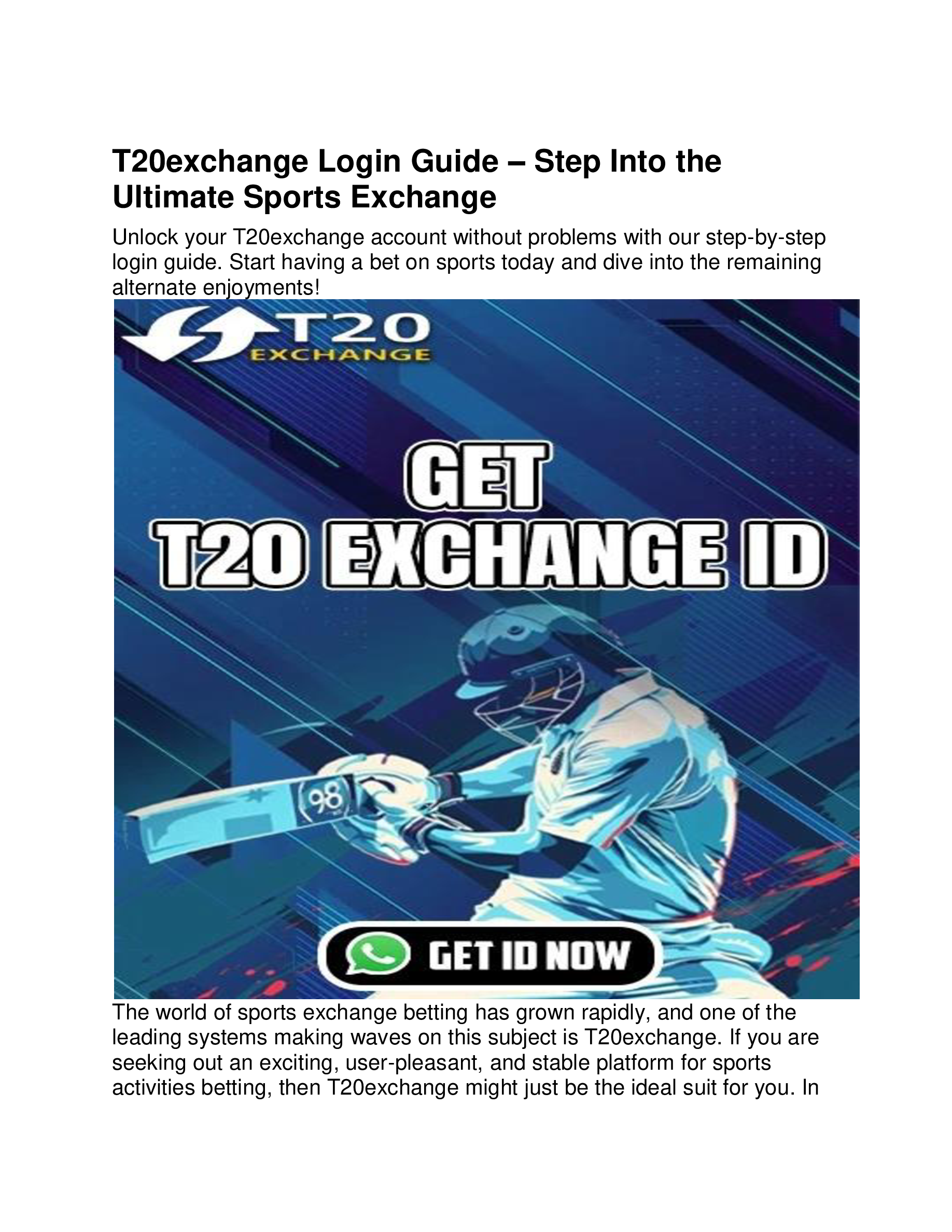 T20exchange Login Guide Step Into the Ultimate Sports Exchange — Postimages