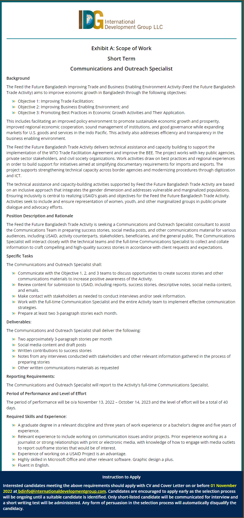 International Development Group IDG Job Circular 2022 - bdgovtjobs.com