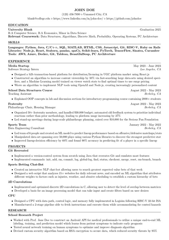 CS Junior looking for Software Roles! : r/resumes
