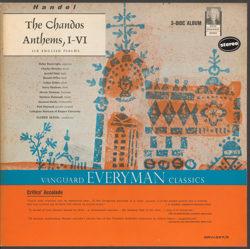 lp the chandos anthems ivi six english psalms georg friedrich hndel the ...