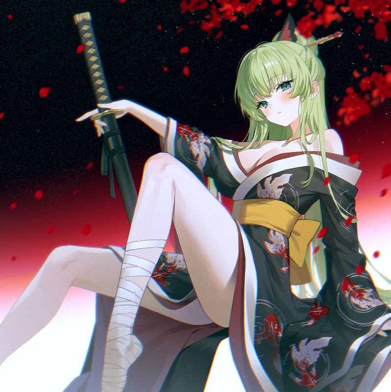 yande re 1206965 bandages fymrie no bra open shirt skirt lift sword yukata — Postimages