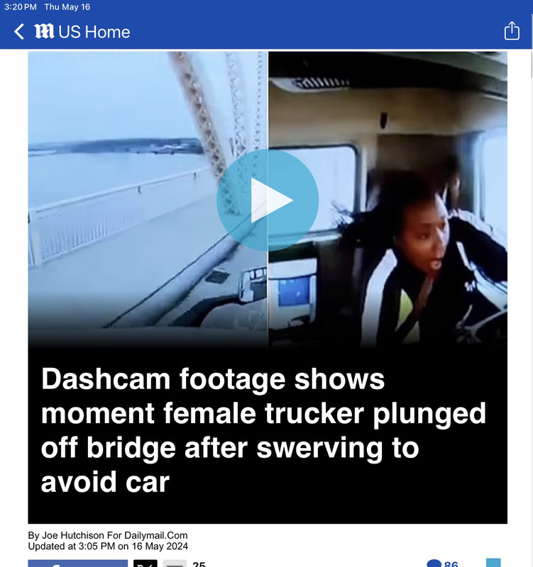 Astonishing dashcam footage shows moment female trucker plunged off ...