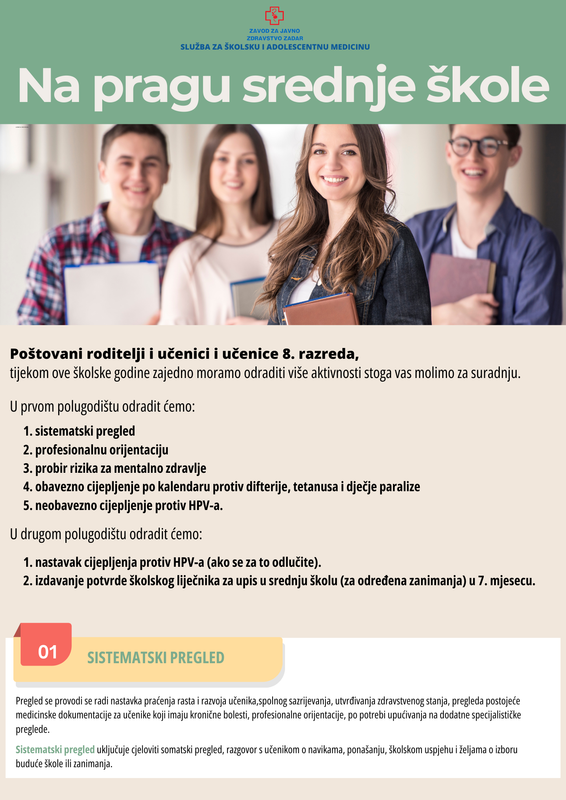 Sistematski pregled - 8. razred | Djeca i mladi | ZJZ-ZADAR.HR