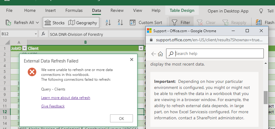 O365 "Excel Online" pulling data from SPO list without user ...