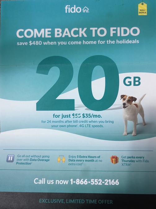 [Fido] YMMV Fido Winback offer 30GB/ $30 Month first 2 months free ...