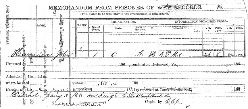 Civil War "Memorandum From Prisoner of War Records" ... what's the ...