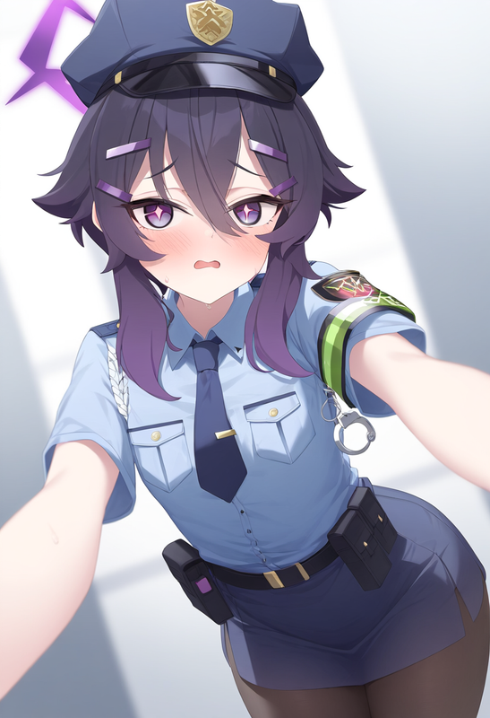 depth of field, 1girl, , haruka (blue archive), {{{{police uniform}}}}, blue arc s 2194336329 ...