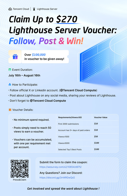 Join Tencent Lighthouse Event and Win Up to $270 + $10 Voucher ...
