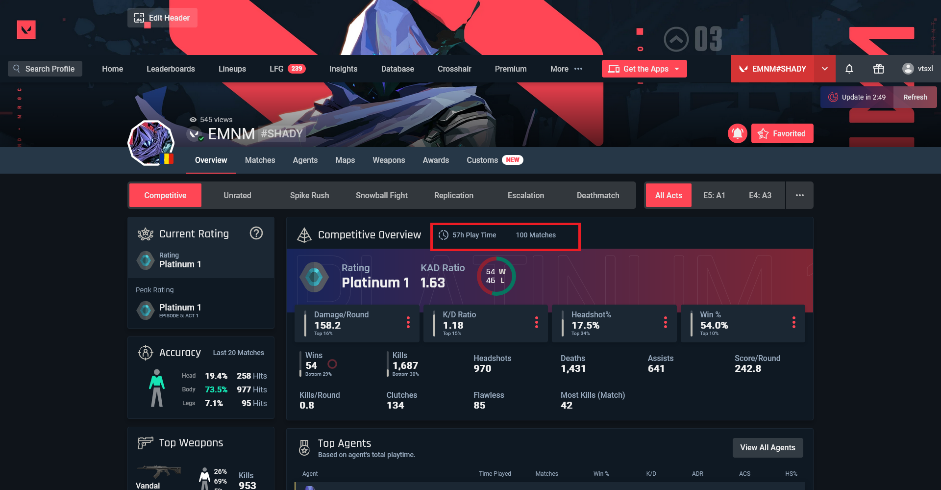 Screenshot 2022 08 08 at 20 01 09 EMNM SHADY s Competitive Multiplayer Overview Valorant Tracker ...