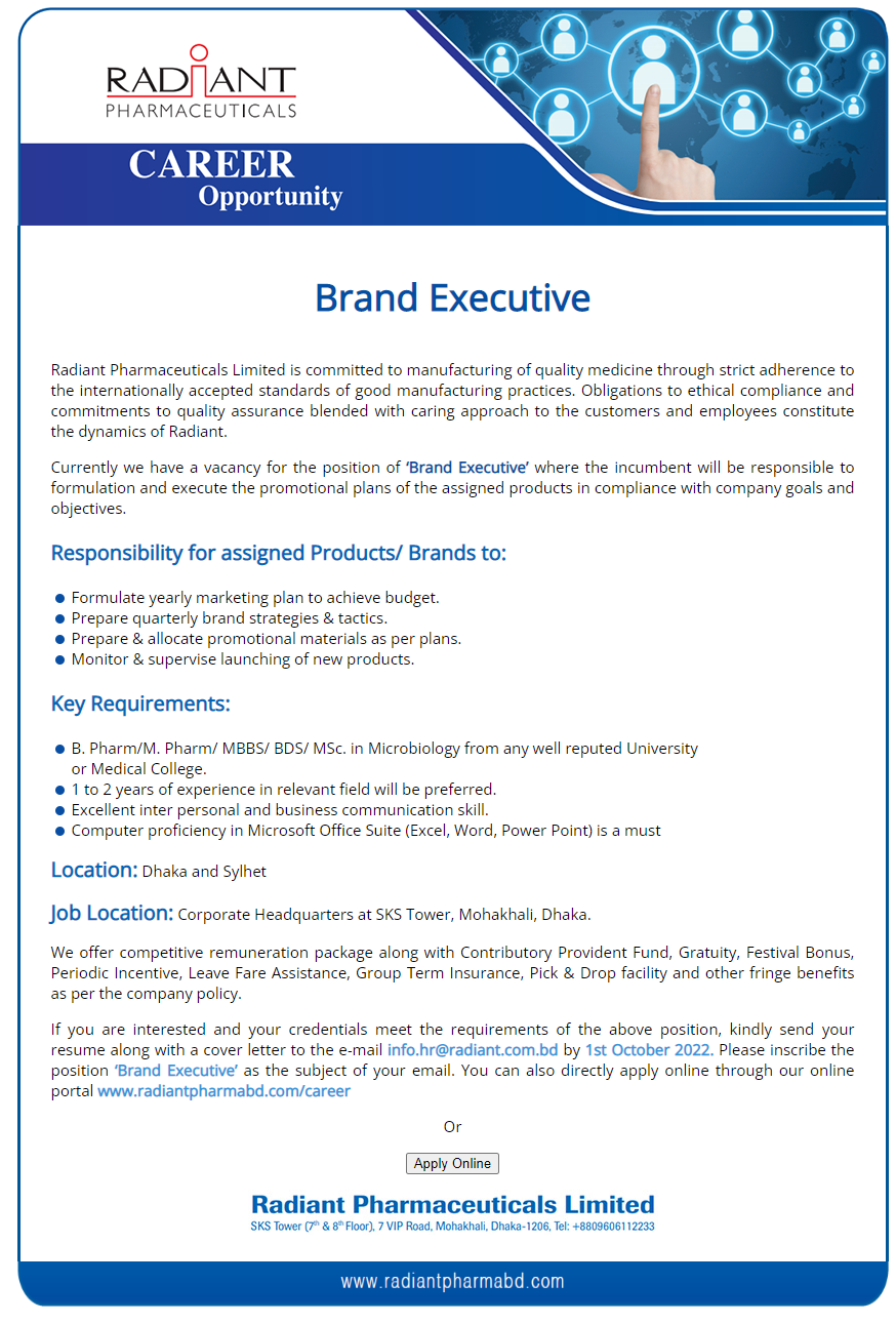 Radiant Pharmaceuticals Limited Job Circular 2022- Apply online ...