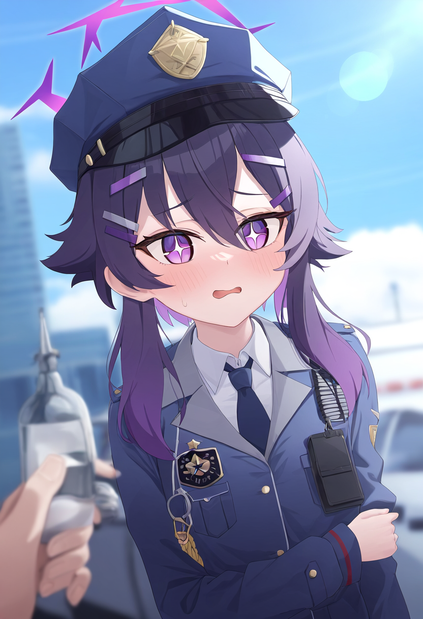 depth of field, 1girl, , [haruka (blue archive)], {{{{police uniform ...