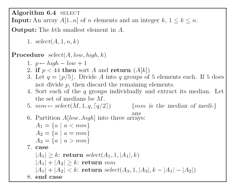 (10 points) Assume that the SELECT algorithm is | Chegg.com (10 points) Assume that the SELECT algorithm is | Chegg.com