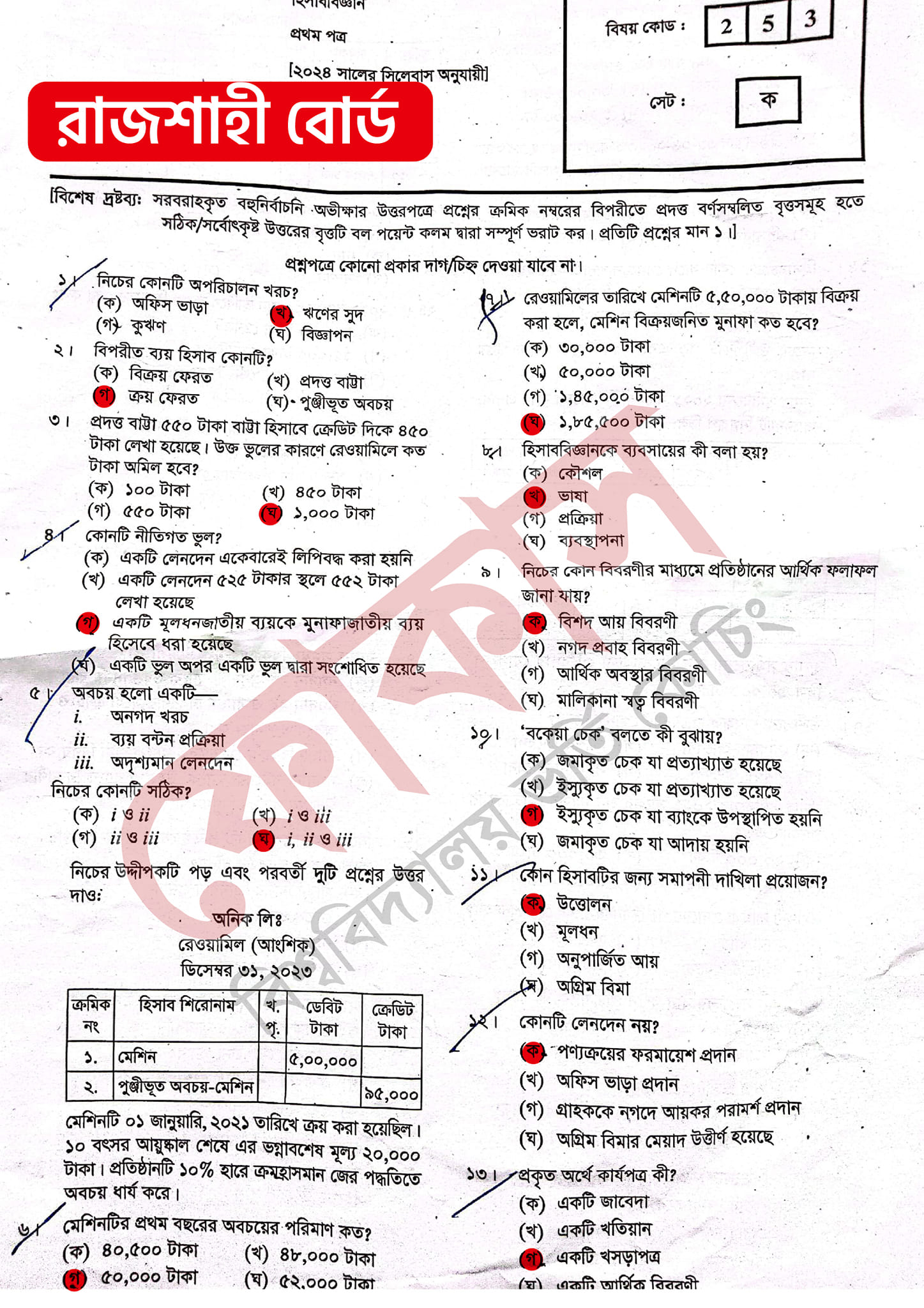 HSC Accounting 1st Paper MCQ Questions and Answers 2024 PDF Download ...