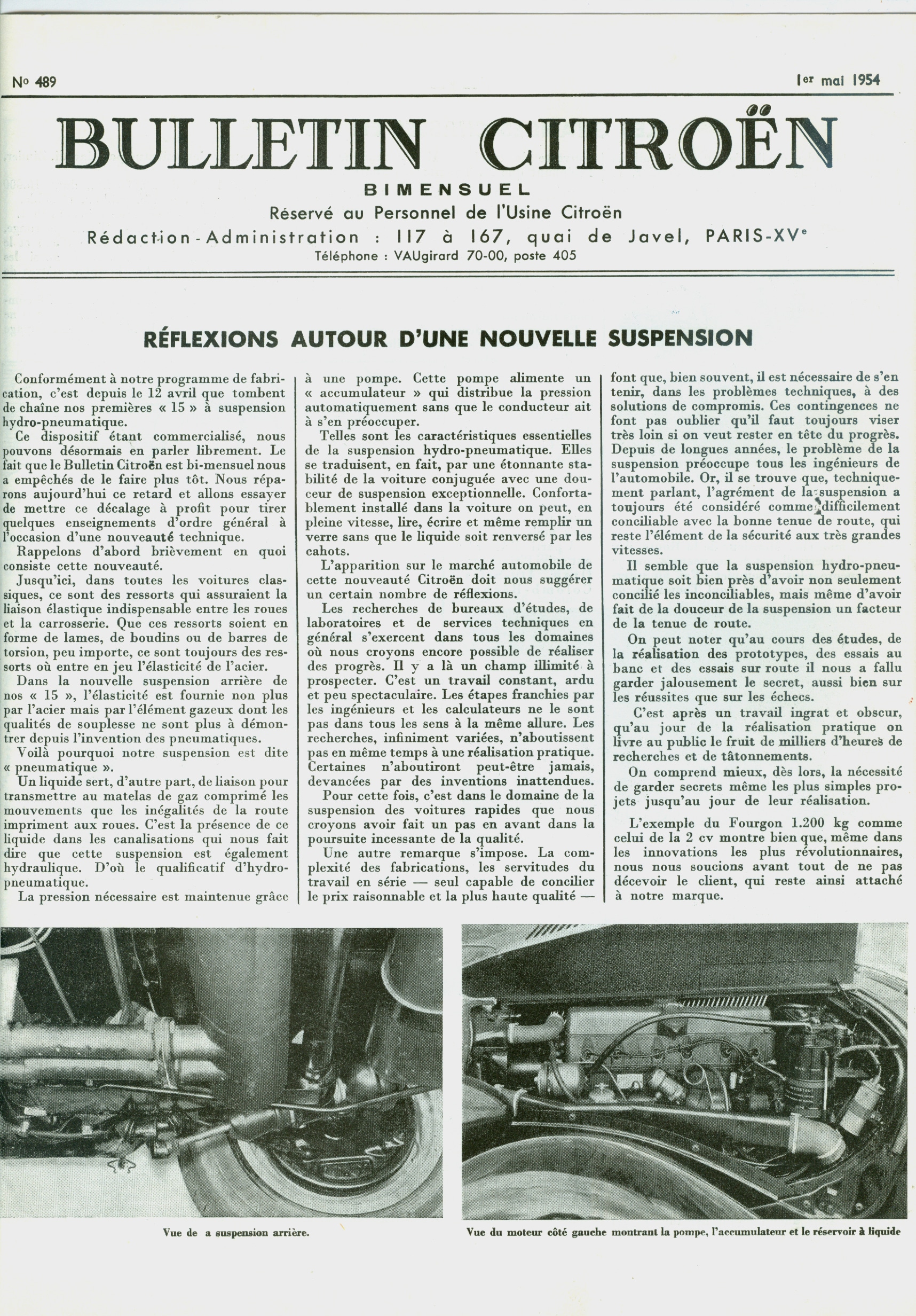 9 Z999 S5 BULLETIN CITROEN 1 ER MAI 1954 — Postimages