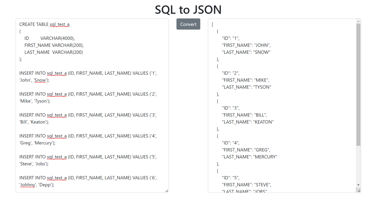 GitHub - jonas-elias/sql-to-json: Simple convert SQL to JSON