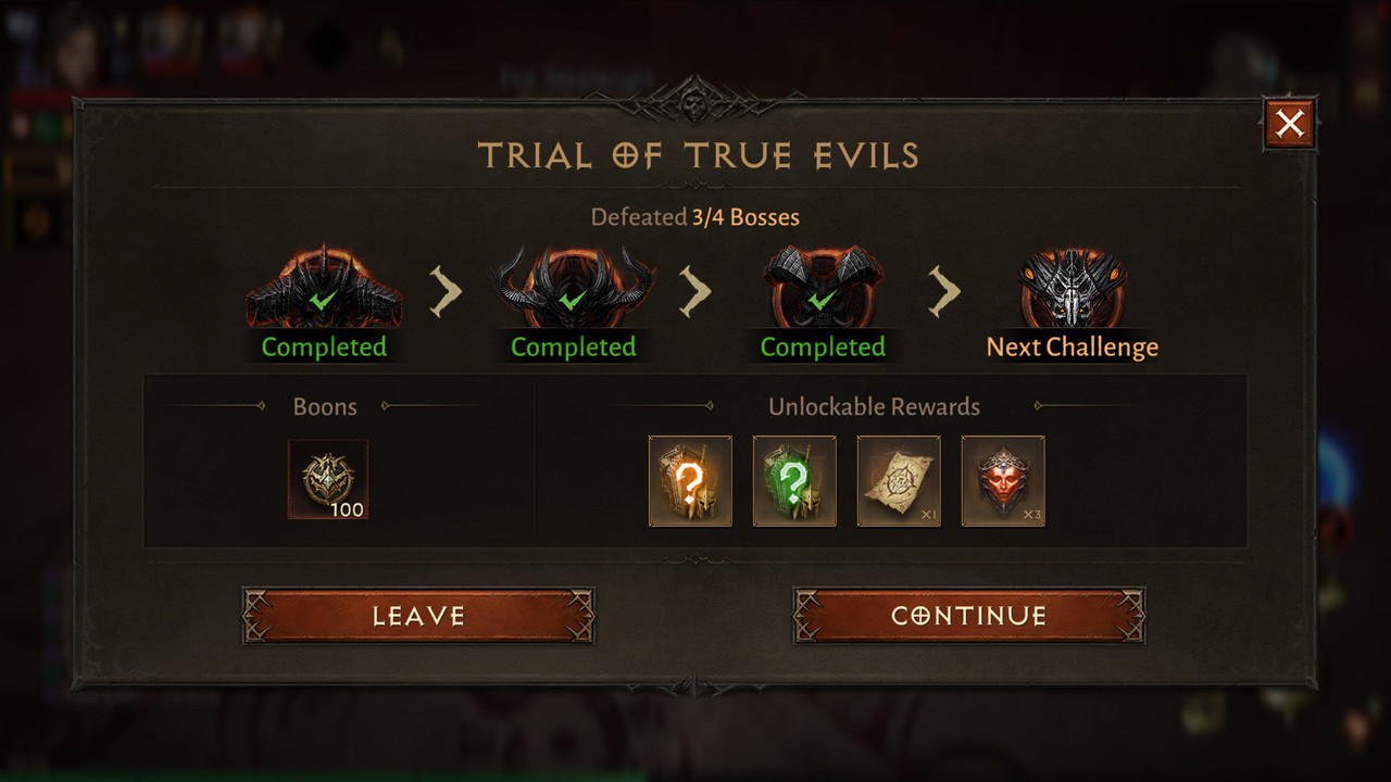 Completed gauntlet for the Trial of True Evils, but the rewards on ...