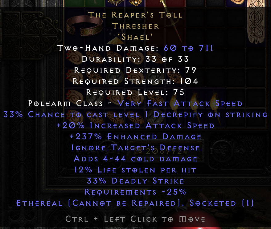 Eth Reaper's Toll | 234%ed / 12% Ll 1os | - Topic - d2jsp