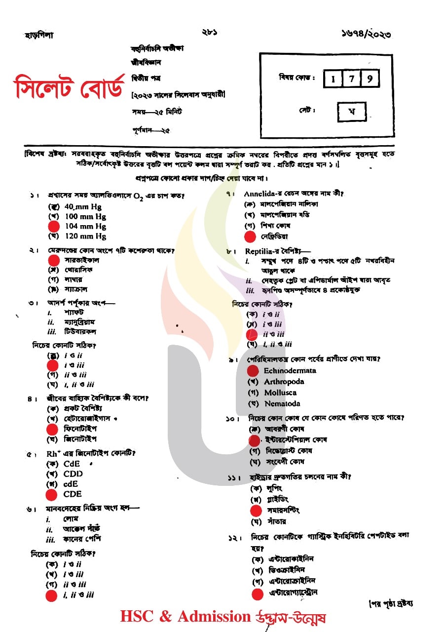 HSC Biology 2nd Paper MCQ Questions and Answers 2023 PDF Download All Board - Lekhapora BD