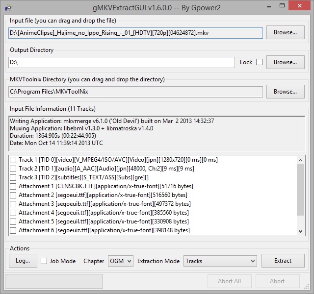 gMKVExtractGUI 2.11.0 - mkvExtract 유틸리티를 위한 GUI