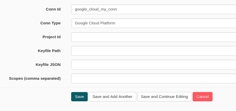 How to create a google cloud platform connection on airflow command line? - Stack Overflow