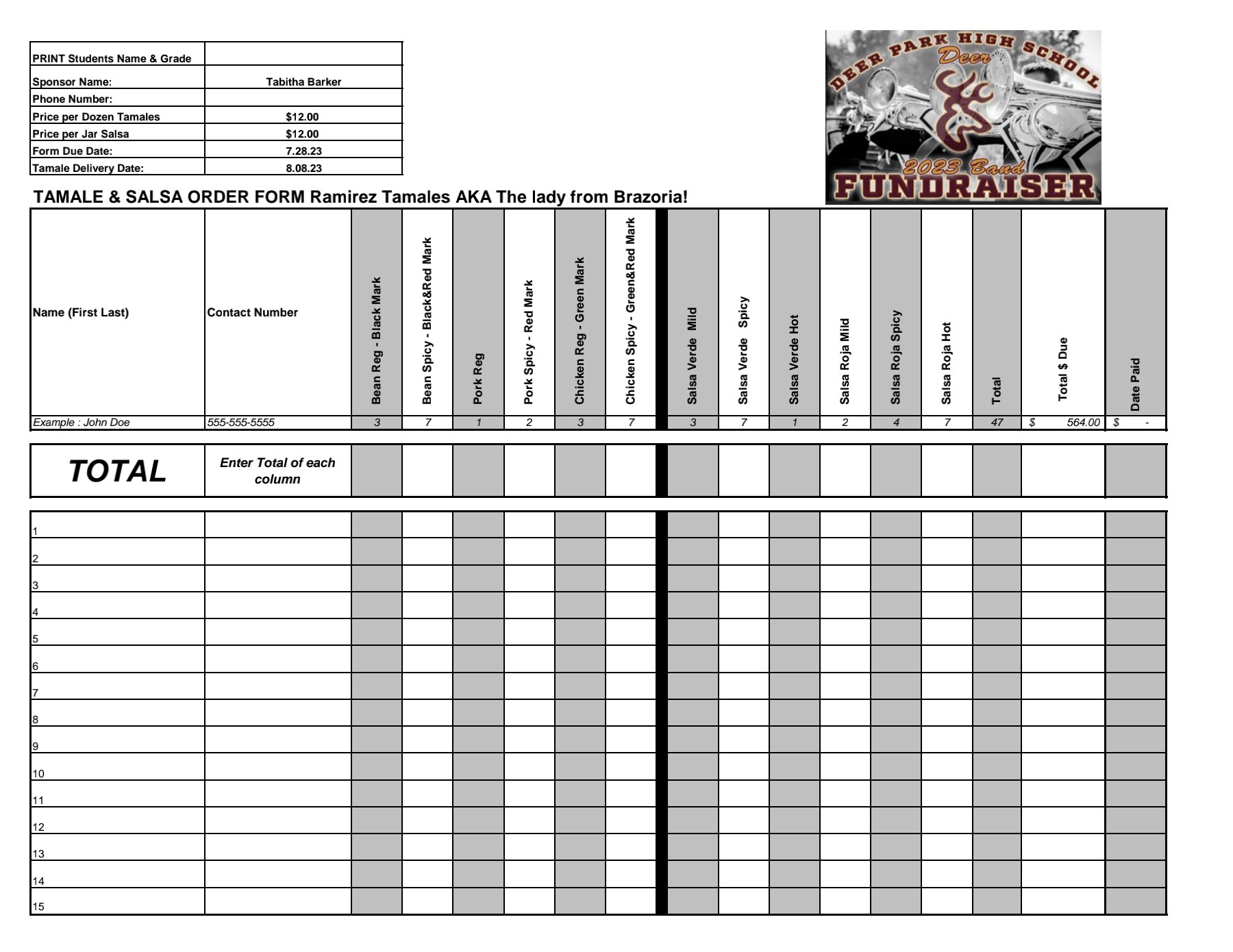 DPHS Band Tamale and Salsa Order Form — Postimages