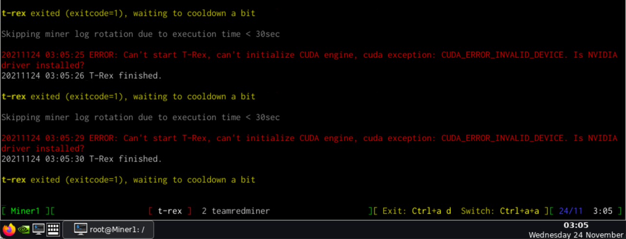 HiveOS: Added LHR card and miner won't start "Can't start T-rex, can't initialize CUDA engine ...