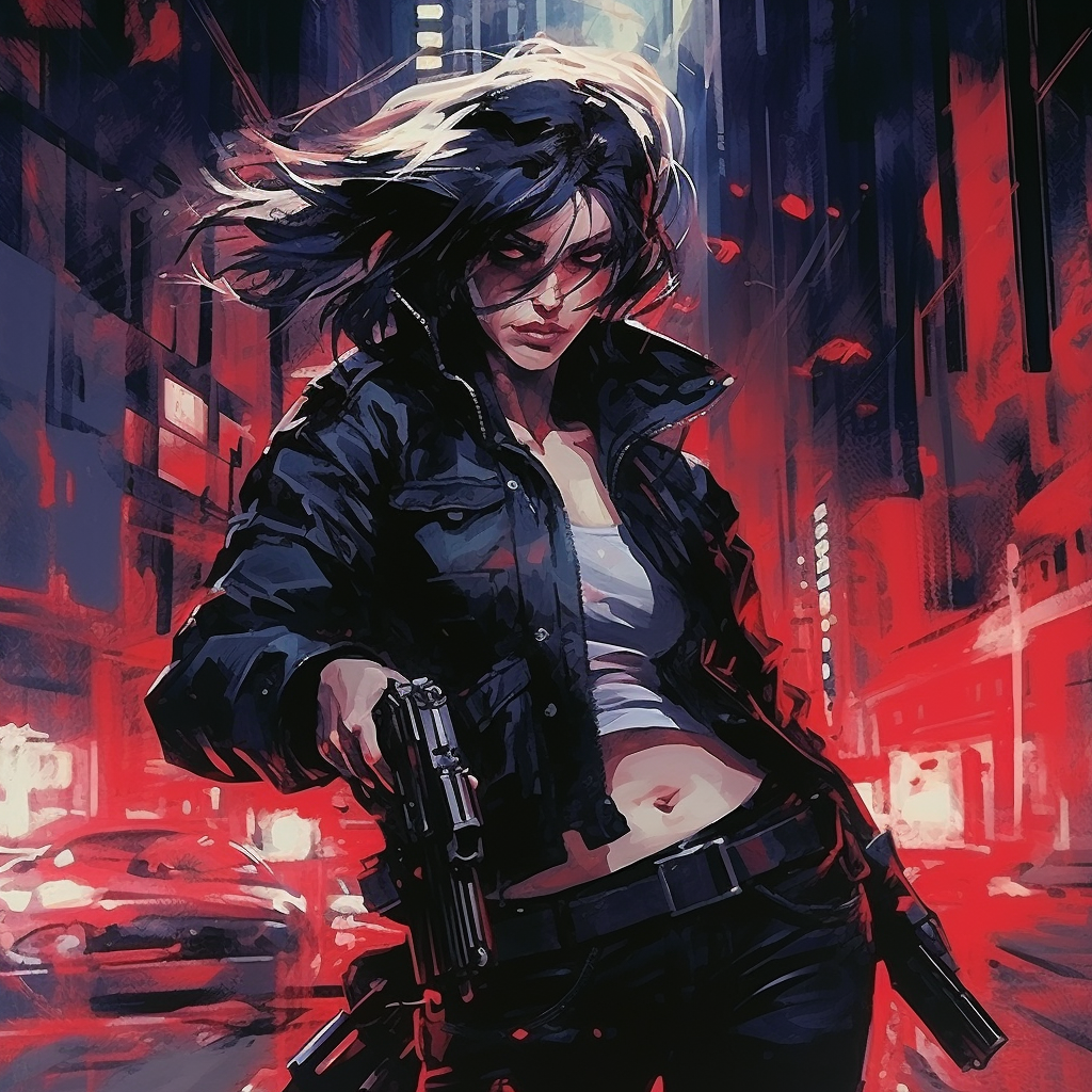 giobbito italian girl in a black leather jacket running and sho ...