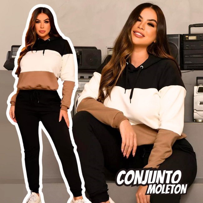 Conjunto Moletom Feminino Flanelado Branco - Cinza- Preto - Aqui Tem ... Conjunto Moletom Feminino Flanelado Branco - Cinza- Preto - Aqui Tem ...