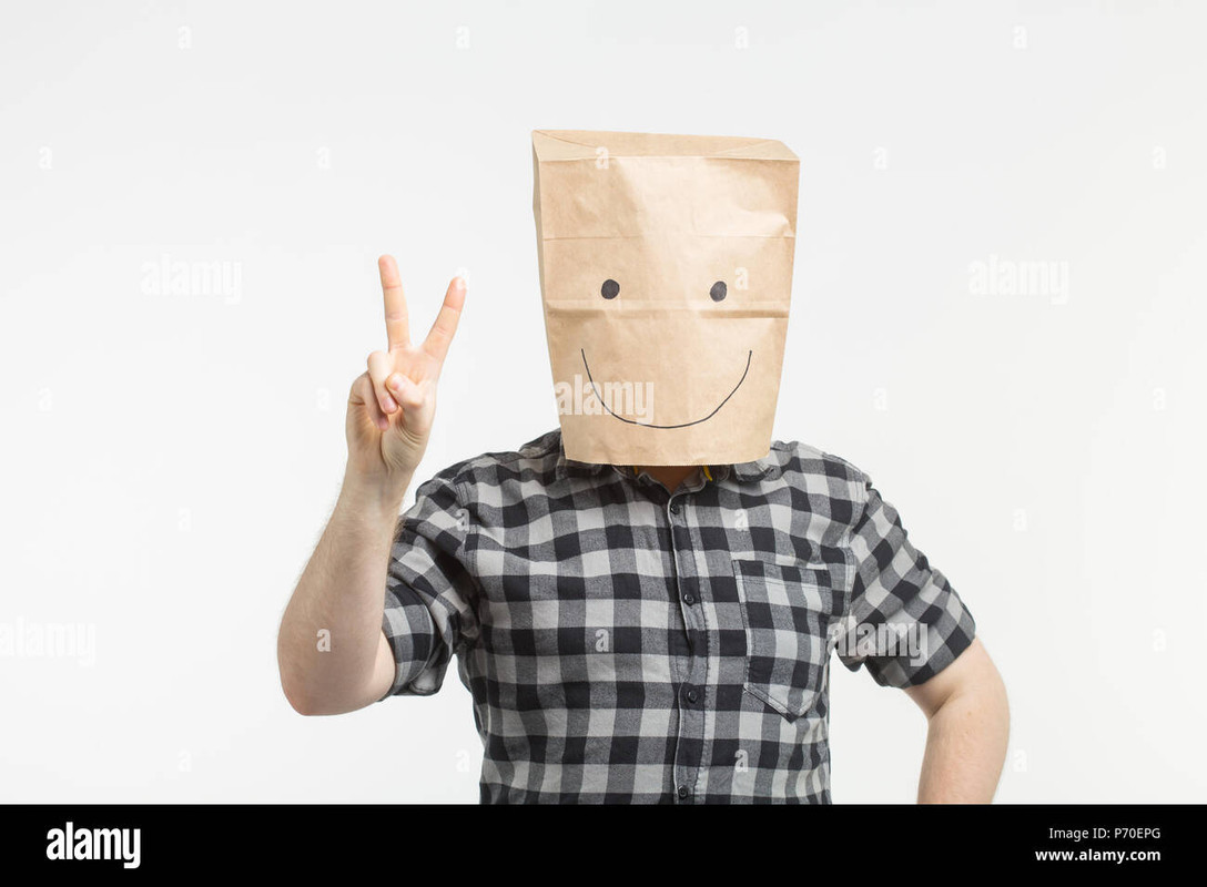 men in paper bag mask showing peace P70 EPG — Postimages
