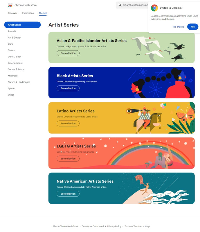 Google now shows you this when you try to use themes and extensions ...