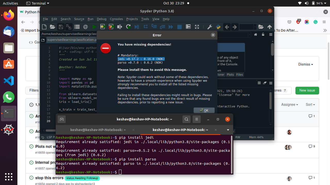 Error still coming but dependencies have been installed · Issue #16679 · spyder-ide/spyder · GitHub