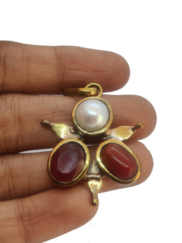 combo of Pearl and ruby red coral Pendant Stone Original Certified 2.25 ...