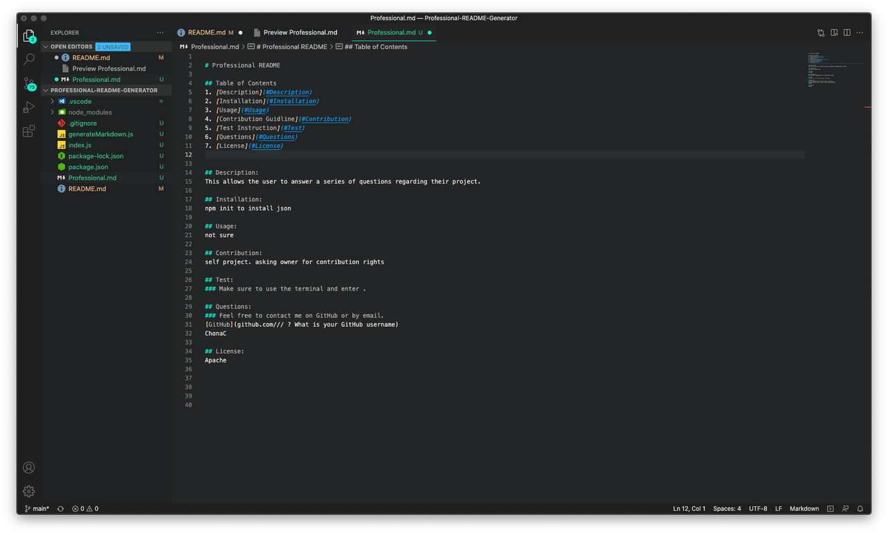 GitHub - ChonaC/Professional-README-Generator