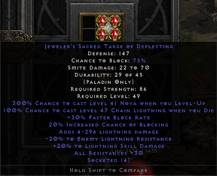 Jewelers Sacred Targe Of Deflection 30@ Jstod - Topic - d2jsp