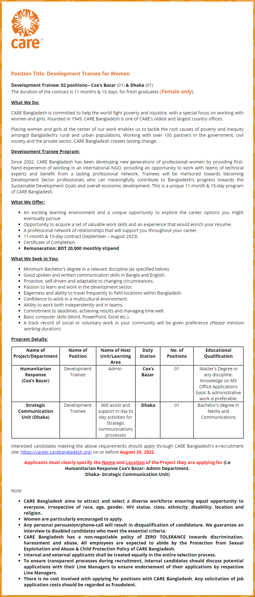 Care Bangladesh Job Circular 2022 - bdgovtjobs.com
