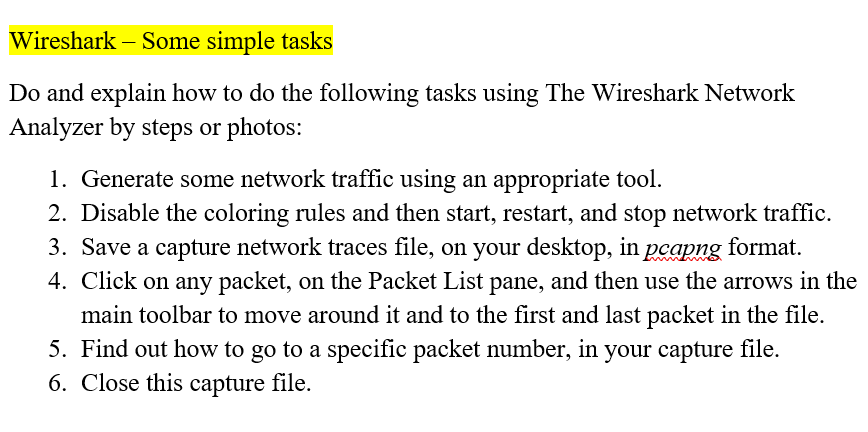 Solved Wireshark-Some simple tasks Do and explain how to do | Chegg.com