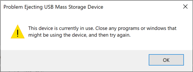 Can't eject a USB drive - Windows 10 Support