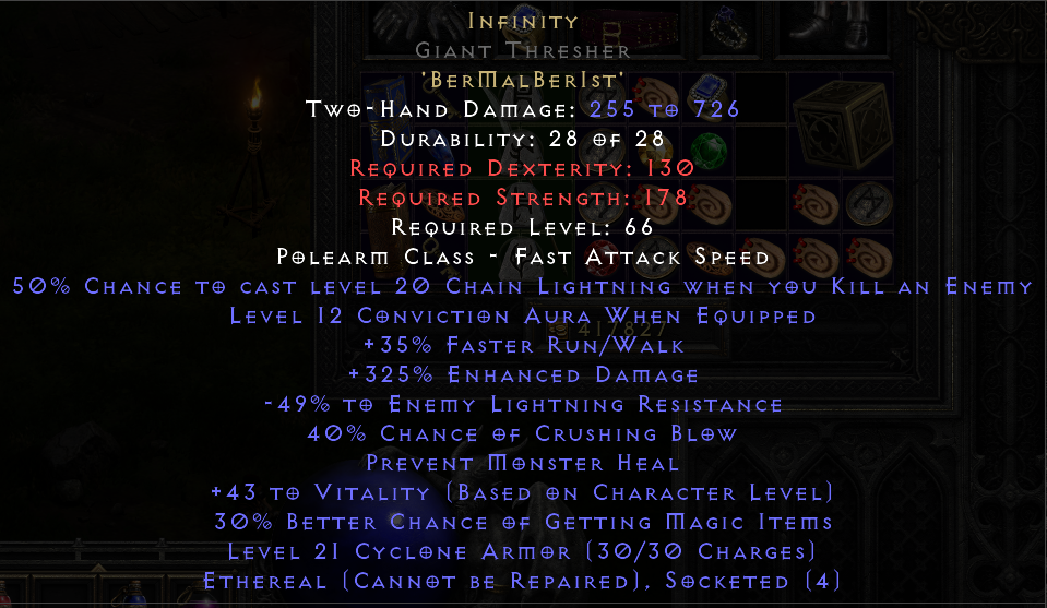 Luckiest day of my d2r life...Rolled GG 325% Infinity In Eth Giant ...