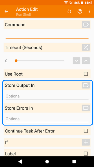 Can you please add the 3 Returning Variables: %stdout, %stderr, %err, like the "Run Shell ...