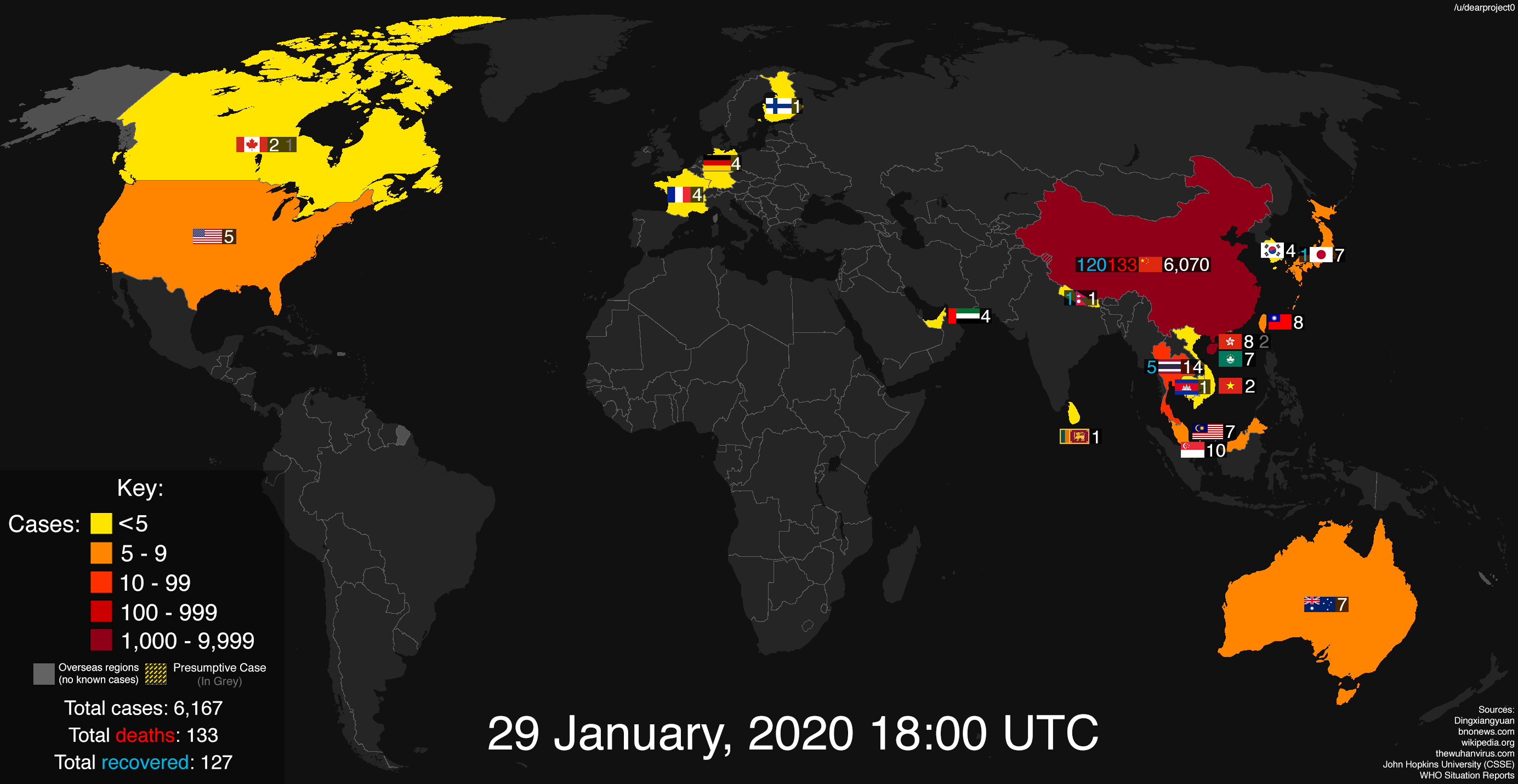 Map of the current situation as of 29 January, 2020 : r/China_Flu