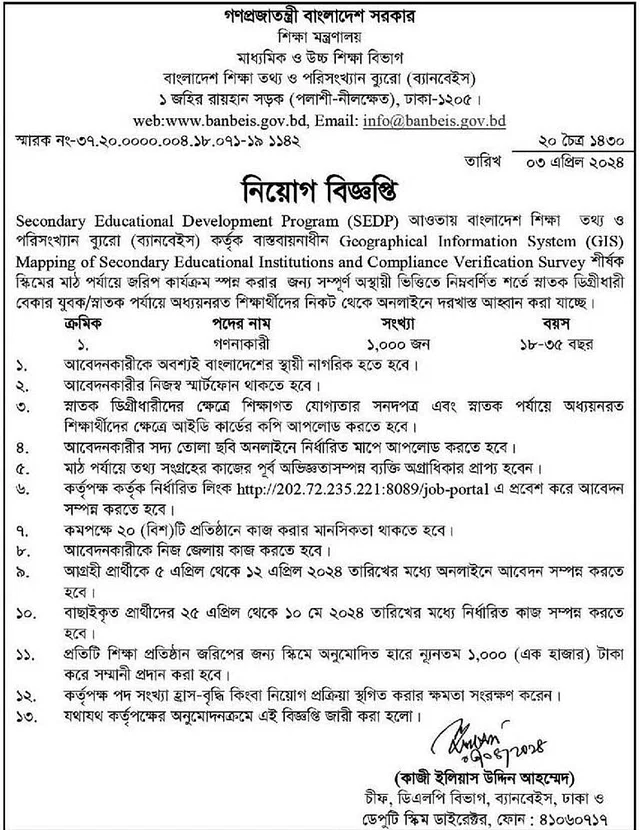DSHE Job Circular 2024 Application Form www dshe gov bd